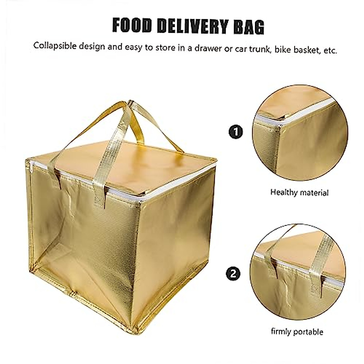 Cabilock Reusable Grocery Bag Insulation Foldable Shopping Shopping Tote Insulated Food Transport Food Warmer Grocery Aluminum Golden Takeout Food with Zipper Grocery Grocery Delivery Bag