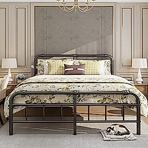 Uliesc 14 Inch King Size Bed Frame with Headboard and Footboard, No Box Spring Needed Heavy Duty Metal Platform, Premium Steel Slat Mattress Foundation with Storage, Noise Free Iron-Art Bed Frame