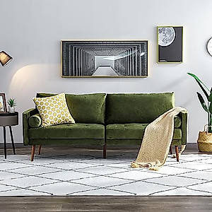 Vonanda Velvet Sofa Couch, Mid Century Modern Craftsmanship 73 inch 3-Seater Sofa with Comfy Tufted Back Cushions and 2 Bolster Pillows for Compact Living Room, Elegant Mustard Green