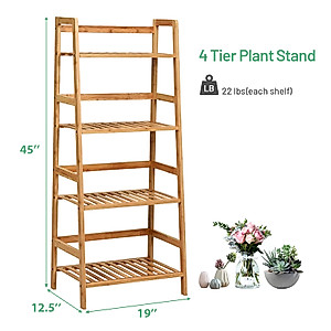Giantex 4-Tier Ladder Shelf Plant Stand, Bamboo Flower Pots Holder Display Rack, Multifunctional Ladder-Shaped Bookshelf Storage Shelves for Home Office Living Room Bathroom Bedroom Kitchen (Natural)