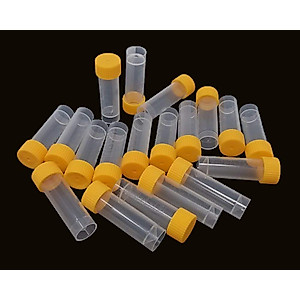 Honbay 20pcs 5ml Plastic Test Tubes Screw Cap Vial Orange Seal Cap Container