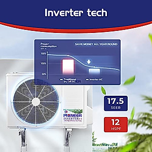 Pioneer Air Conditioner WYS036G-20 Wall Mount Ductless Inverter+ Mini Split Heat Pump, 36000 BTU-208/230 V