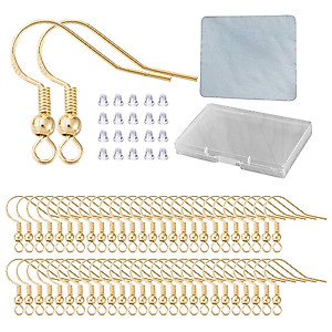 Earring Hooks for Jewelry Making - 120 PCS/60 Pairs Hypoallergenic 14K Gold Ear Wires Fish Hooks for Jewelry Making, Jewelry Findings Parts with 120 PCS Rubber Earring Backs Stopper for DIY Earrings