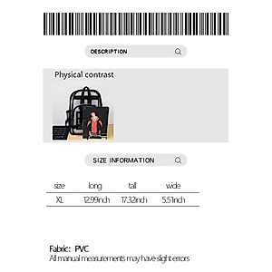 Fei Fan PVC fashion transparent backpack, heavy duty transparent backpack XL, men, women, daily life, work, travel. (Black)