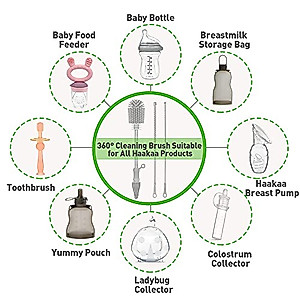 haakaa Silicone Cleaning Brush Kit - SUVA Grey - Bottle Brush for Breast Pumps, Breast Milk Collector, Baby Bottles, Nipples, Breastmilk Storage Bags