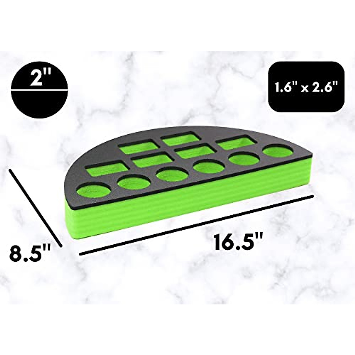 Polar Whale Lotion and Body Spray Stand Organizer Half Circle Large Tray Green Black Durable Foam Washable Waterproof Insert for Home Bathroom Bedroom Office 16.5 x 8.5 x 2 Inches 12 Slots