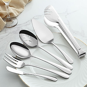 BEWOS Serving Utensils, 20-Piece Large Serving set, Serving Spoons, Slotted Spoons, Serving Tongs & Forks, Cake Server, Butter Knife, Stainless Steel Serving Utensils Set for Parties, Dishwasher Safe