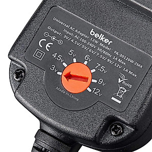 Belker 12W Universal 3V 4.5V 5V 6V 7.5V 9V 12V AC DC Adapter Power Supply for Household Electronics - Max. 1000mA