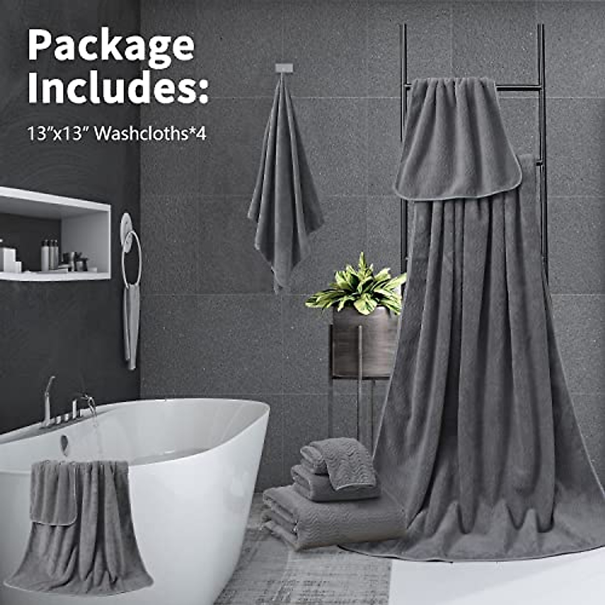 4 Pack Washcloths Set 13"x13",Grey Towel Set for Bathroom,Highly Absorbent & Quick Dry Washcloths for Daily Use,Soft Microfiber Multipurpose Washcloths Premium Towel Set for Hotel, Spa, Shower, Gym