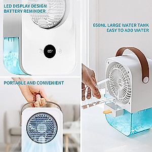 Evaporative Portable Air Conditioner with Touch Screen Remote Control, 650ML Water Tank, Display Prower Air Cooler Conditioner, 4 Speeds Quiet Portable Air Conditioners for Car, Bedroom, Living Room