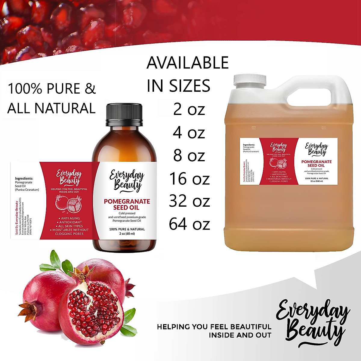 Pomegranate Seed Oil - 32oz Bulk 100% Pure & Natural Cold Pressed and Unrefined Premium Grade Moisturizing Oil For Face, Skin and Hair