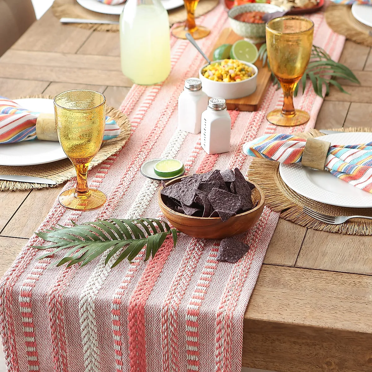 DII Farmhouse Braided Stripe Table Runner Collection, 15x72 (15x77, Fringe Included), Spice