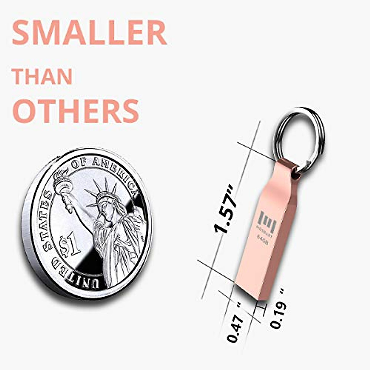 MOSDART 64GB Metal USB 2.0 Flash Drive 2 Pack exFAT Thumb Drive with Keychain 64 GB Waterproof Jump Drive 64G Memory Stick for Data Storage and Backup, Rose Gold