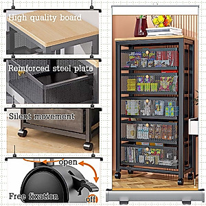 Small Sideboard,Storage Trolley , Larder Cupboard. Tall Storage Cabinet. Bar Cabinet. Cart Slide-out Slim. Rolling Utility Cart Mobile Storage Shelving Organizer, For Kitchen Bathroom Laundry Office (