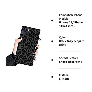 ZHUXUXITT Luxury Square Case for iPhone 13,Fashion Elegant Women Girls,Hard PC+Soft Silicone is Shock-Proof and Skid-Proof Protective Case-Black Gray Leopard Print, 13(6.1 inch)