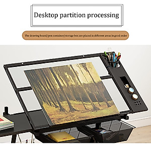Drawing Table Drafting Desk, Glass Drafting Table Art with Stool, Height Adjustable Drawing Desk Art Table for Artists, Upgraded Tiltable Tabletop Art Craft Desk Painting Work Station for Reading Writ