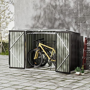 Flamaker 5.8 x 3.3 FT Storage Shed Outdoor Metal Trash Can Shed with Hydraulic Gas Rod Lockable Garden Tool Shed for Backyard, Lawn, Roadside