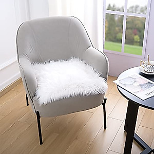 Noahas Faux Fur Sheepskin Silky Seat Cushion Home Decor Long Wool Area Rugs Carpet Soft Fluffy Plush Chair Seat Pads Universal Fit for Home Office Restaurant Chair, 1.6ft x 1.6ft, White, 1 Pack