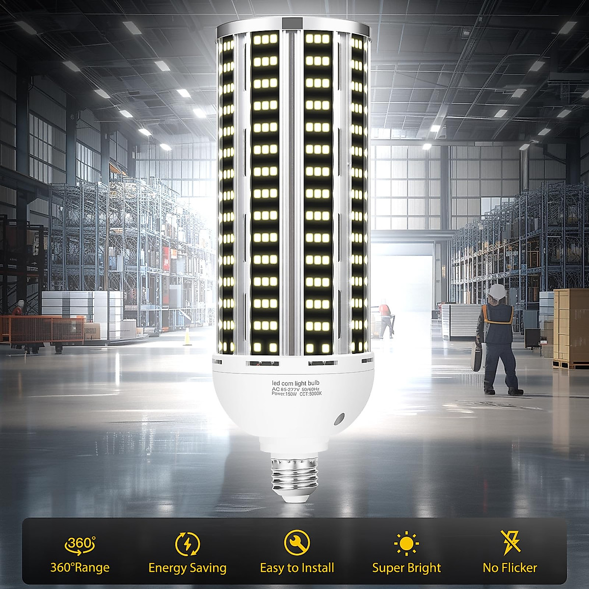 150W 2 pack LED Corn Light Bulb(1500W Equivalent ) ,Commercial Grade DayLight 5000K E26/E39 22900LM Medium Mogul Base LED Lamp,Large Area Lights For Outdoor Indoor Garage Warehouse Factory Bay Light