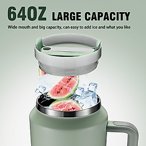 PlanetFlame 64oz Insulated Tumbler with Handle, Stainless Steel Double Wall Vacuumn Water Bottle, Lid and Straw for School, Gym, Hiking & Camping, Green