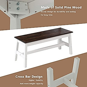 Alohappy Dining Table Set with 2 Benches, Rectangular Kitchen Table Set for 4-6 Person, Small Room Pine Wood Table for Kitchen, Dining Room, Easy Assembly (Dark Brown)