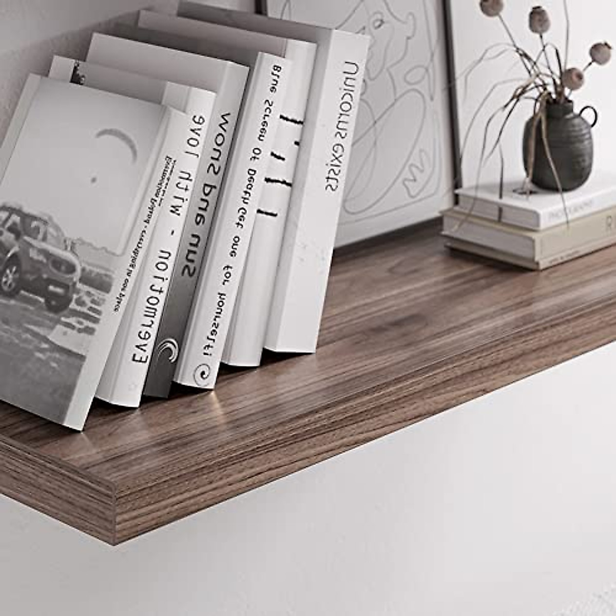 JPND Floating Shelf, Set of 2 Wall Shelves,30 in W x 12.75 in D x 2 in H Wooden Floating Wall Shelf with Invisible Brackets for Living Room/Bedroom/Bathroom/Kitchen Storage and Decor, Walnut