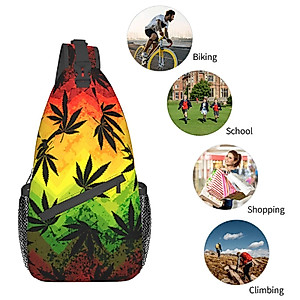 JSHXJBWR Marijuana Leaves Cannabis Plant Unisex Sling Backpack Crossbody Shoulder Bags For Men Women Small Daypacks Chest Bag With Adjustable Strap Hiking Travel Runners Gym Sport Outdoor Cycling