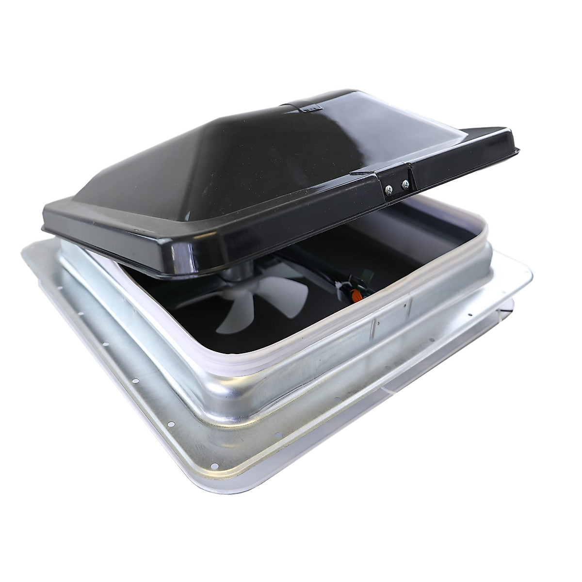 Class A Customs | 2 PACK | 14" RV Roof Vent 12 Volt Powered Fan with SMOKE Wedge Style Lid - 1” Garnish Ring | 74112A-2PK