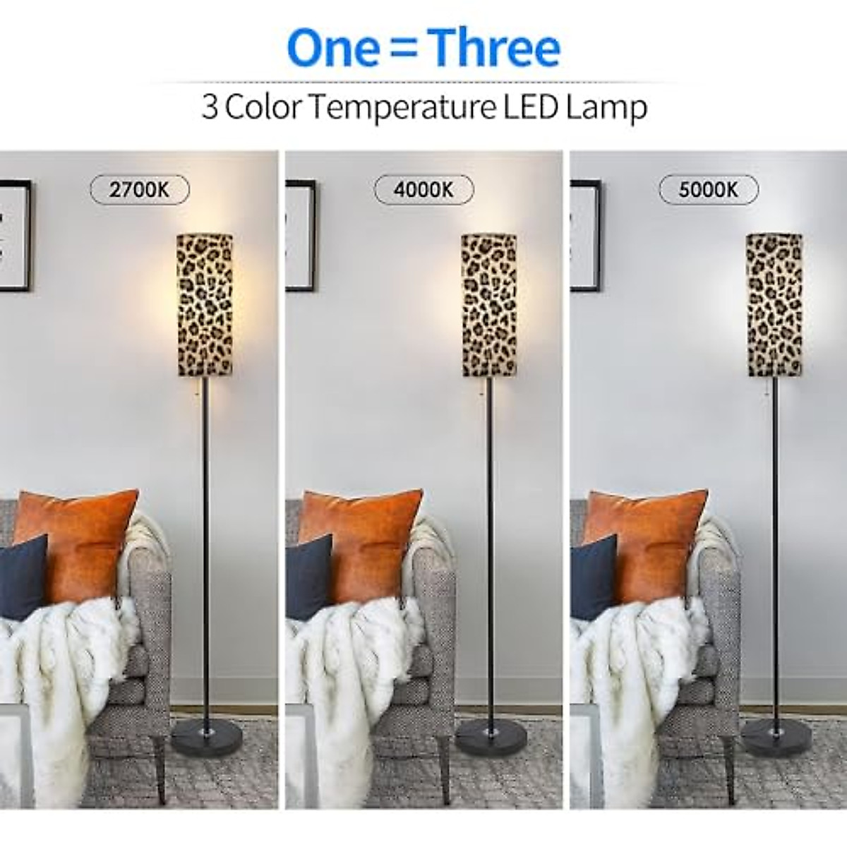 Modern Standing Lamps leopard fabric other hand drawn skin snake skin Minimalist Floor Lamp Rustic Country Metal Pole Lamp with Linen Lampshade for Bedroom Living Room Office Nursery Reading