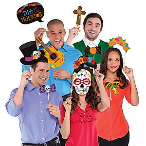 30 PCS Day of The Dead Photo Booth Props Día de Los Muertos Cinco de Mayo Sugar Skull Photo Props Marigold Flowers Decorations for Mexican Birthday Party Wedding Bachelorette Fiesta Party Supplies