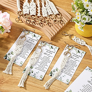 Ecation 24 Sets Baby Shower Favors for Guests Boho Macrame Keychains Crochet Tassel Key Ring Thank You Cards with Rope