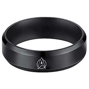 XAHH 6MM Star Trek Ring for Women Men Classic Simple Plain Ring Anniversary Proimse Wedding Ring Black Stainless Steel Band Size 8