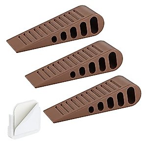 XQDWX Rubber Door Stopper, Anti-silp Soft TPR Sturdy Stackable Door Stop Wadge for Bottom of Heavy Duty Door on Multi Floor Carpet Concrete Tile Wood, 3 Pack Brown, 205DS-BR-3