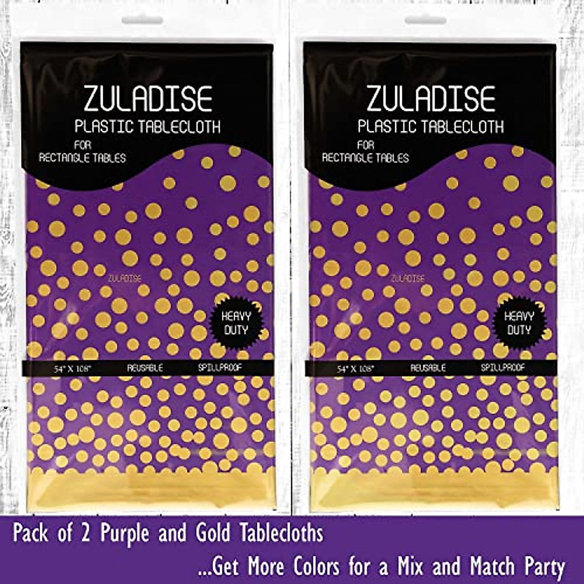 ZULADISE 2 Pack Purple Table Cloths for Parties Disposable Purple Plastic Tablecloth Premium 8ft Purple and Gold Tablecloth for Graduation, Birthday Party Table Cover for Rectangle Tables