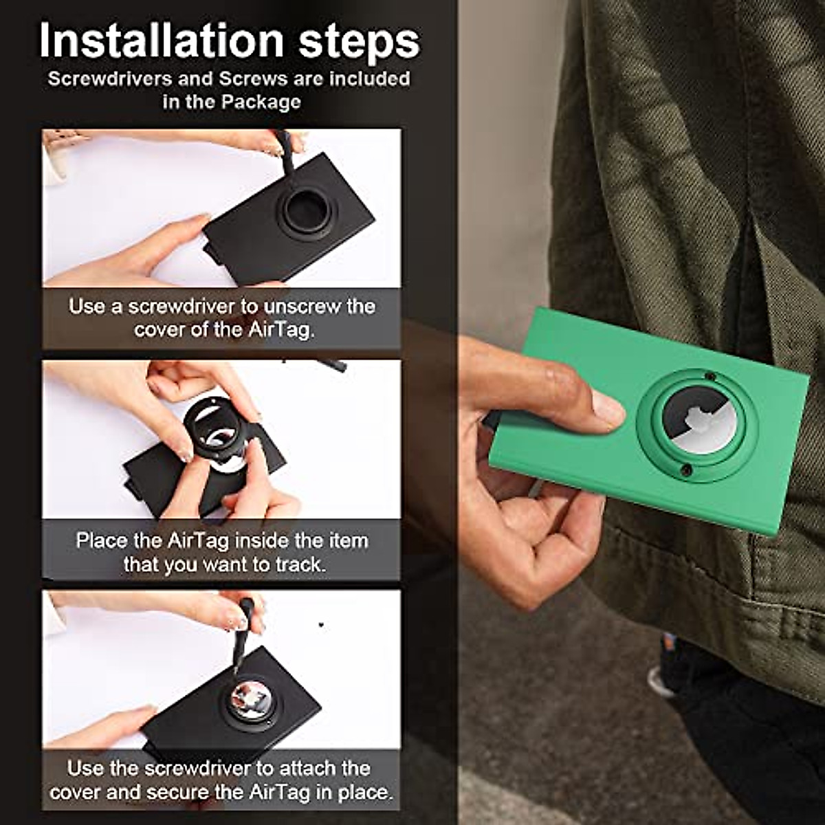 AirTag Card Holder Wallet with AirTag Holder, Pop Up Wallet RFID Blocking Slim Metal Bank Credit Card Case Holds 5 Cards (Yellow)