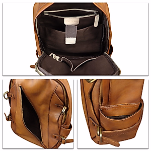 IVTG Genuine Leather Backpacks for Men Vintage Handmade High Capacity Leather Rucksack Casual Daypack Retro Knapsacks (Brown)