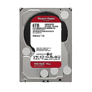 Western Digital 6TB WD Red Plus NAS Internal Hard Drive HDD - 5400 RPM, SATA 6 Gb/s, CMR, 64 MB Cache, 3.5" - WD60EFRX
