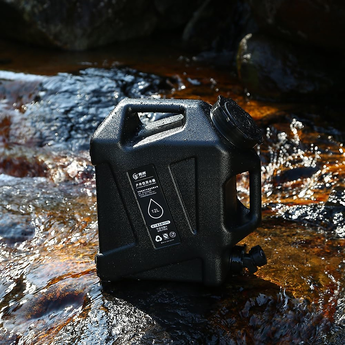 Orgonite Water Storage Containers, Camping Water Container, Portable Water Tank with Faucet Camping Bucket with Tap Water Jug with Spigot BPA Free Emergency Water Storage (Black-3.2gal)