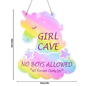 Girl Cave Sign, Men Cave Sign, Kids Room Decoration Unicorn Dinosaur Eco-friendly Wooden Kids Room Sign (Unicorn Girl Cave)