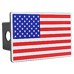 Winunite Trailer Hitch Cover for 2" Inch Towing Rear Receiver Plug Cover with Classic USA American Flag Blue and Red Metal Guard for Cars SUV Pickup Trucks