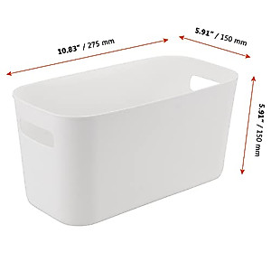 SINJEUN 6 Pack 11 Inch Long White Plastic Bathroom Vanity Organizer Storage Bin, Household White Plastic Organizer Bin with Handle, Large Storage Container for Towel, Shower Gel, Shampoo