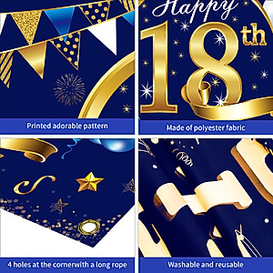 Happy 18th Birthday Banner Decorations for Men - Blue Gold 18 Birthday Backdrop Party Supplies - 18 Year Old Birthday Photo Background Sign Decor