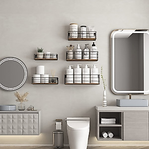 CRUGLA Floating Wall Shelves Set of 5, Wall Mounted Bathroom Shelves, Hanging Storage Shelf for Bathroom, Kitchen, Bedroom, Living Room