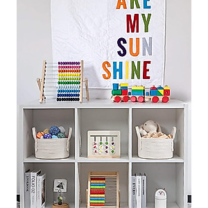 CubesLand Cute Small Baby Nursery Baskets Bin,Cat Toys Storage Basket,Soft Woven Baskets Set 2,Cube Organizer Basket Bin,Off White Basket Home Decor 9.5x5.51