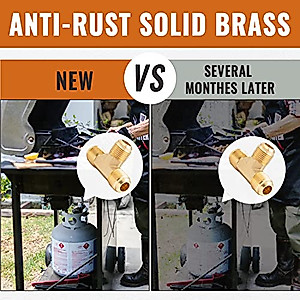 SUNGATOR Flare Tee Fitting, 3/8" x 3/8" x 3/8" Male Flare Brass Fittings for Gas Burner, BBQ Grill, etc.(2 Pcs)