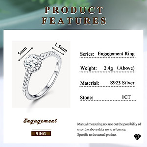 ZELORES 925 Sterling Silver Engagement Rings For Women 1 CT-2 CT 5A Cubic Zirconia Wedding Rings Round Solitaire Halo Promise Rings For Her Halo Ring Size 5-9(9)