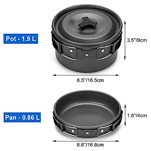 Odoland Camping Cookware Mess Kit, Lightweight Pot Pan Kettle with 2 Cups, Fork Spoon Kit Stainless Steel, gray for Backpacking, Outdoor Camping Hiking and Picnic