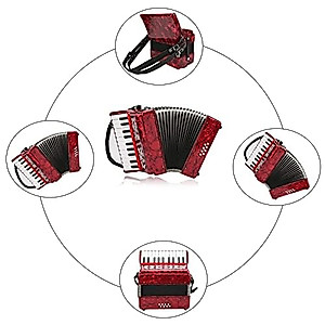 Acordeones Para Adultos, Acordeón 22 Keys 8 Bass Accordion Instrument With Acordeon Straps And Sweet Sound Portable Educational Musical Instrument, For Music Beginner Lover
