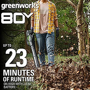 Greenworks 80V (150 MPH / 500 CFM / 75+ Compatible Tools) Cordless Axial Leaf Blower, 2.0Ah Battery and Charger Included