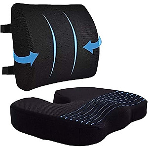 BUZZNN Comfort Seat Cushion & Lumbar Support Pillow, Ergonomic Memory Foam Coccyx Pad for Car, Wheelchair, Gaming Chair and Desk Chair